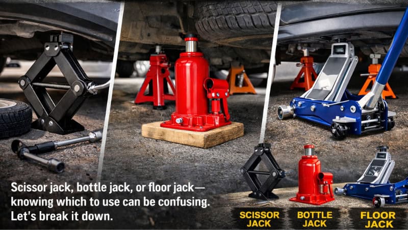 3 Common Car Jacks Scissor Bottle Floor Jack 1709